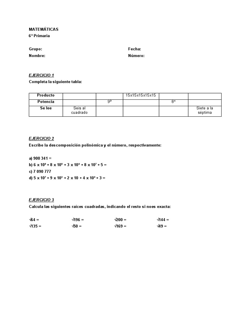 Examen Mate Tema 2 6º Primaria | PDF