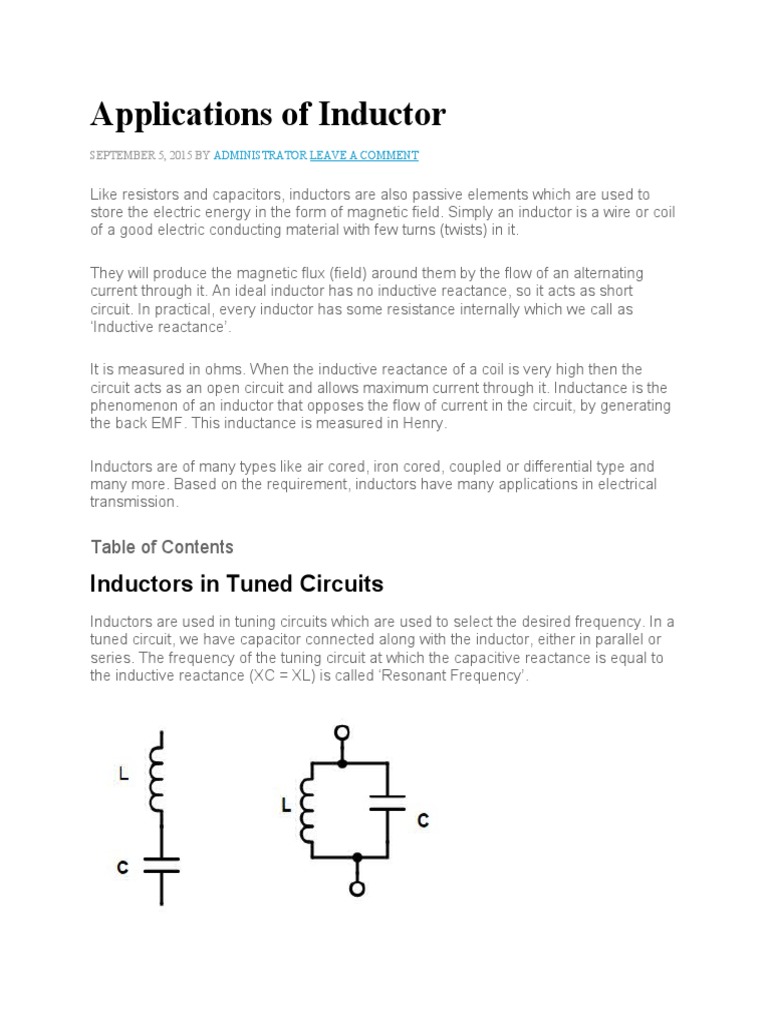 Applications of Inductor | Download Free PDF | Inductor | Electronic Filter
