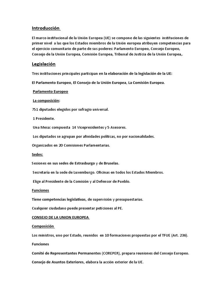 El Marco Institucional | PDF | Comisión Europea | Parlamento Europeo