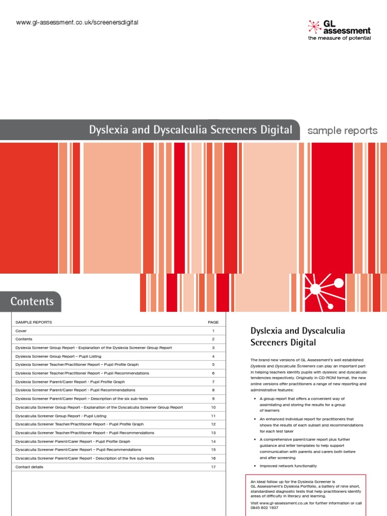 Dyslexia and Dyscalculia Screeners Digital: Sample Reports | PDF ...