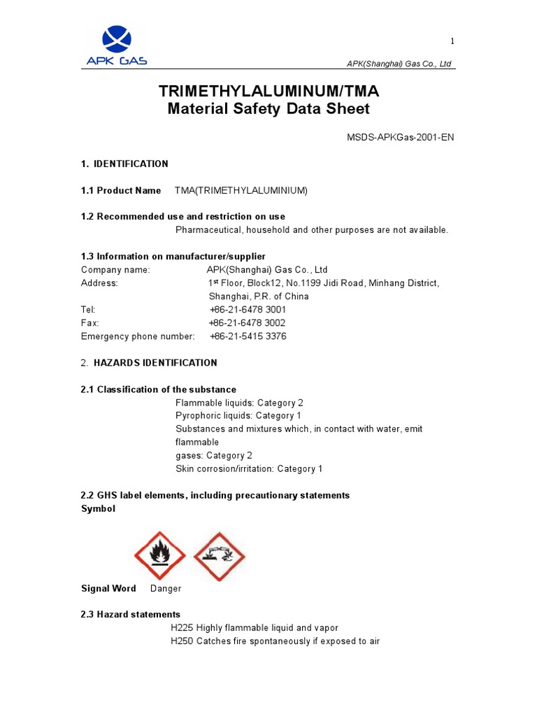 Apk Tma MSDS en | PDF | Firefighting | Toxicity