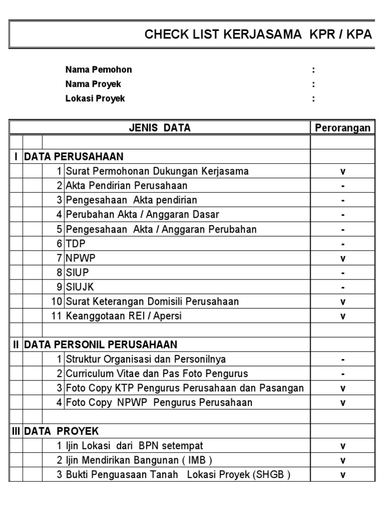 Check List Dukungan KPR | PDF
