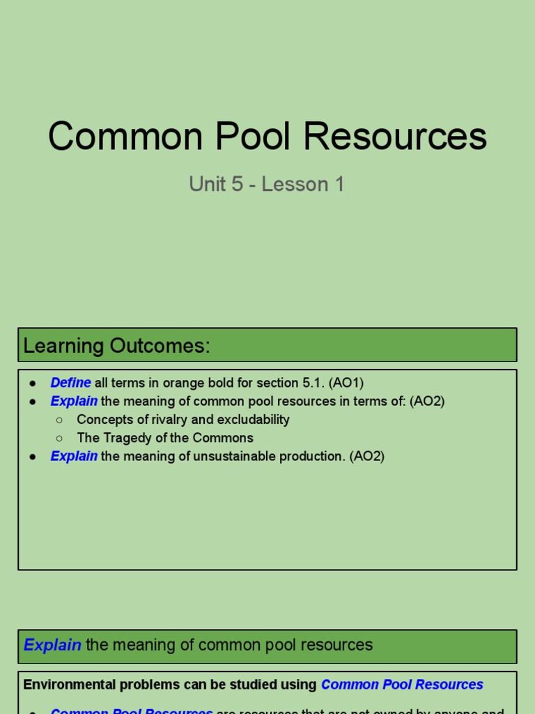 Unit 5 - Lesson 1 - Common Pool Resources | PDF | Resource Depletion ...