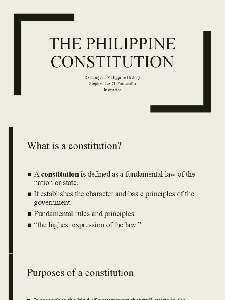 The Philippine Constitution: Readings in Philippine History Stephen Jae ...