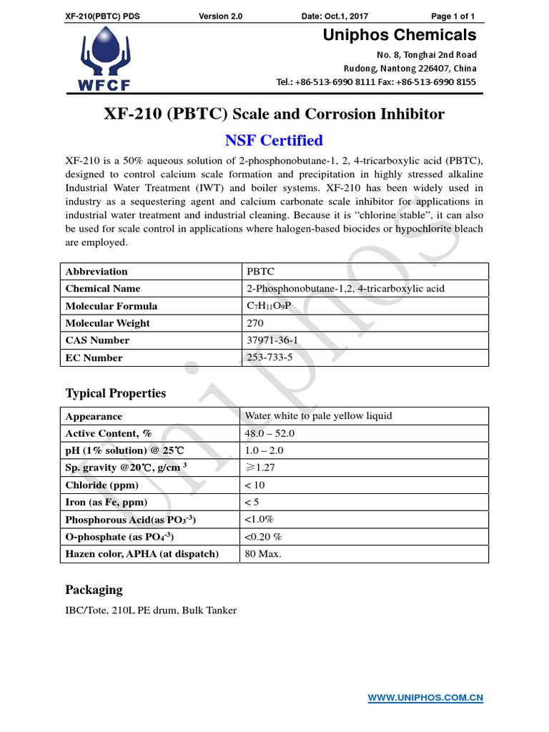 XF-210 PBTC Scale Inhibitor Guide | PDF