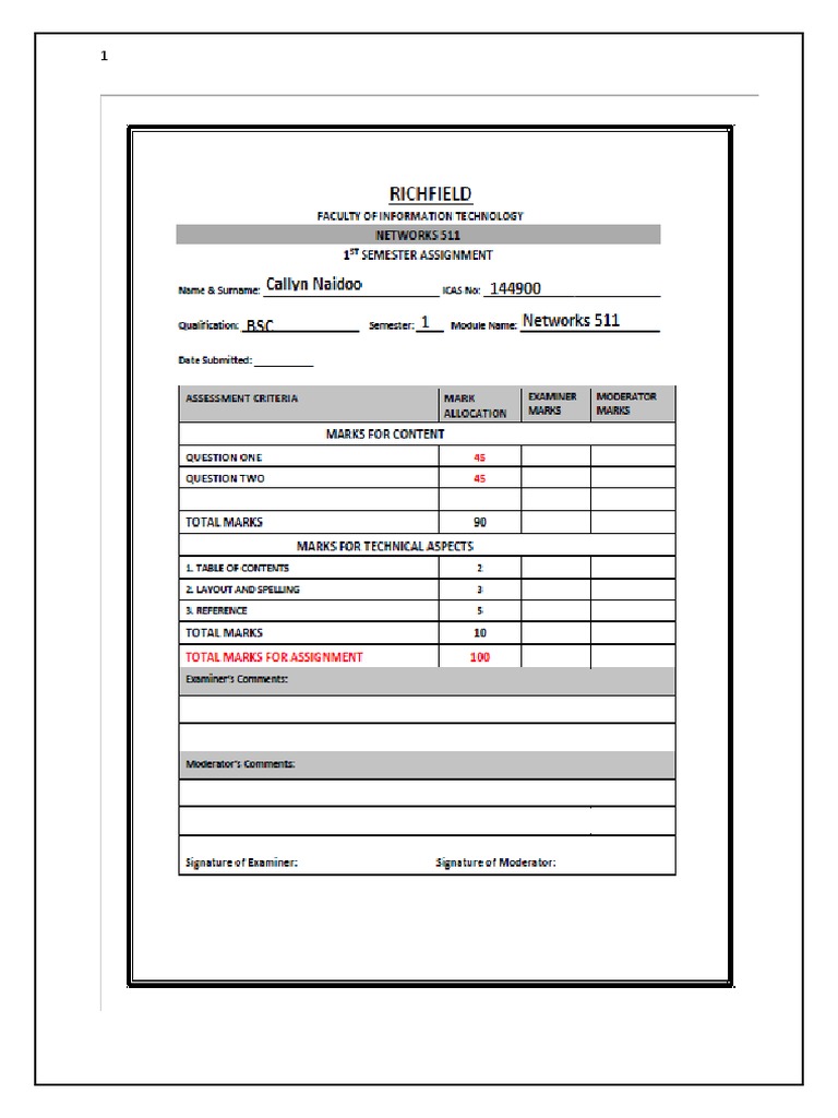 Callyn Naidoo - Networks 511 Assigment | PDF | Computer Network ...