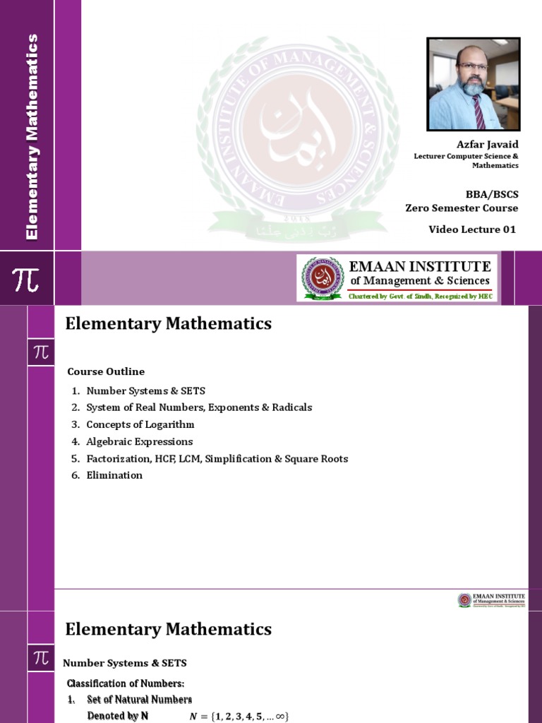 Emaan Institute: Azfar Javaid | PDF | Set (Mathematics) | Numbers