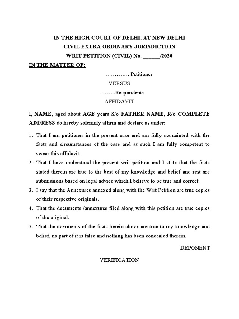 High Court Affidavit Format Template | PDF
