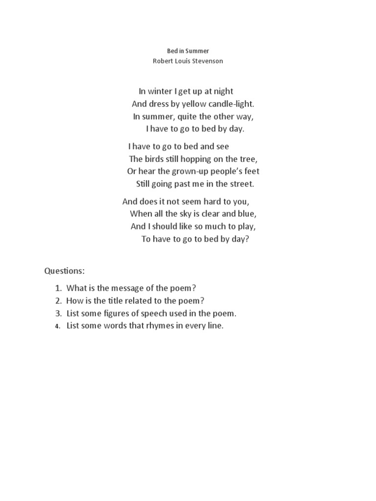 Robert Louis Stevenson: Bed in Summer | PDF