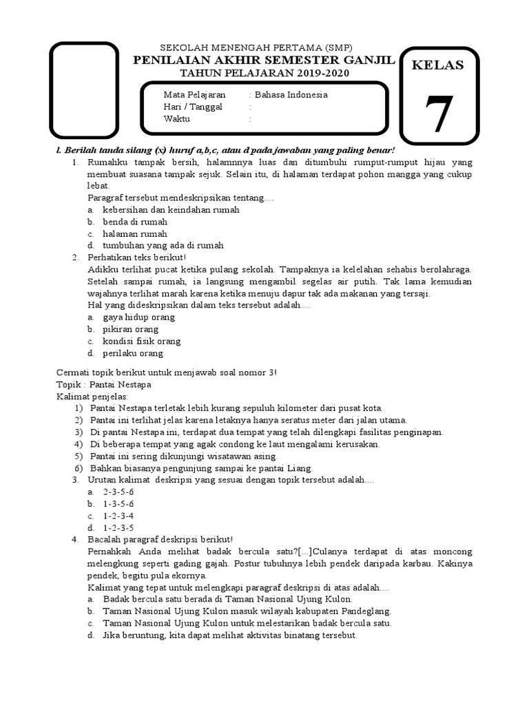 Soal Bindo 7 K 13 2019 | PDF | Kajian Bahasa Asing | Fiksi Umum
