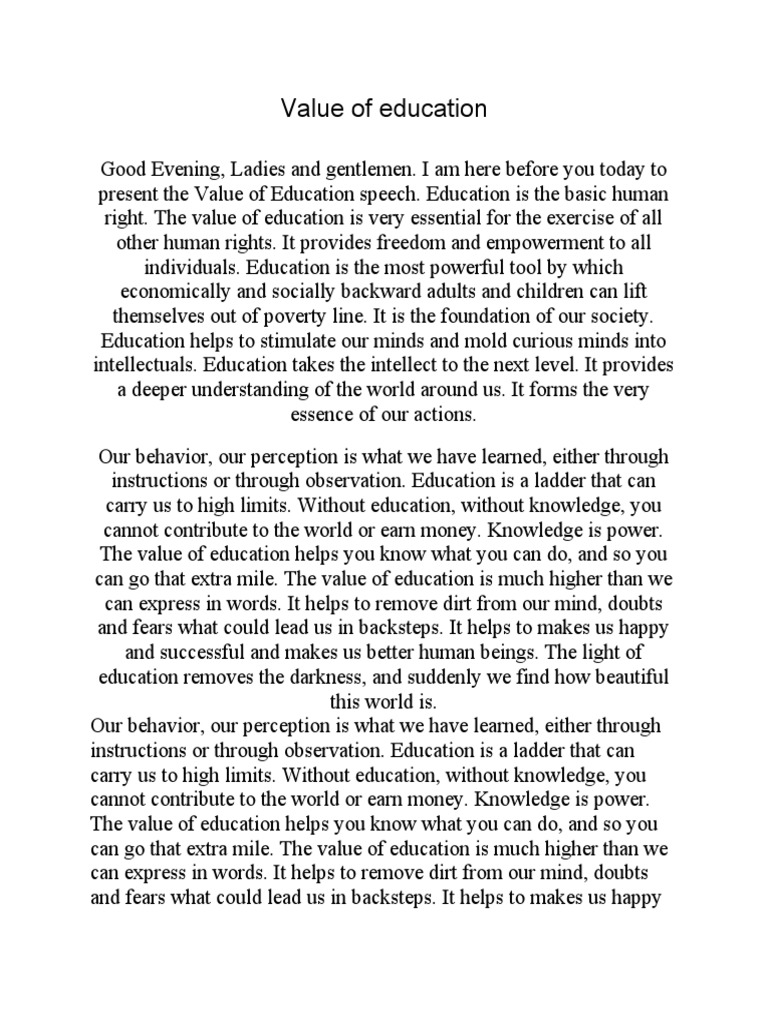 Value of Education | PDF | Self-Improvement