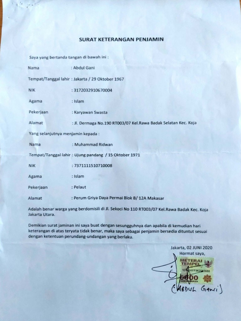 Surat Penjamin | PDF