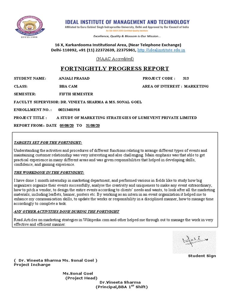 Fortnightly Report Format | PDF | Marketing | Market (Economics)