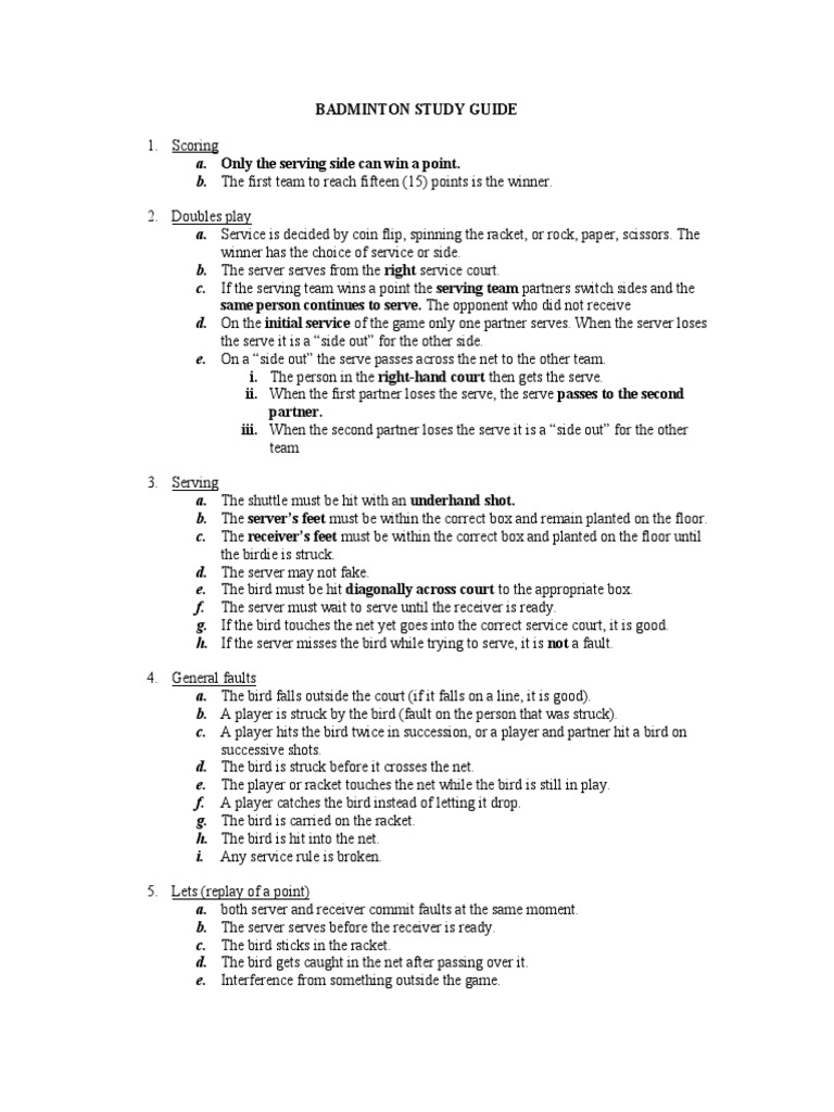 Badminton Study Guide | PDF | Ball Games | Sports