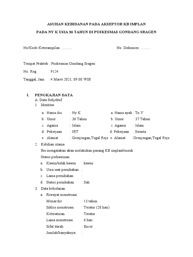 Askeb Pada Akseptor KB Implant Alfi | PDF