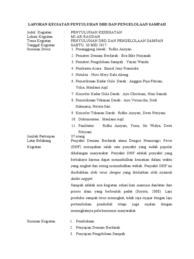 Laporan Kegiatan DBD Dan Pengelolaan Sampah | PDF | Kesehatan Holistik