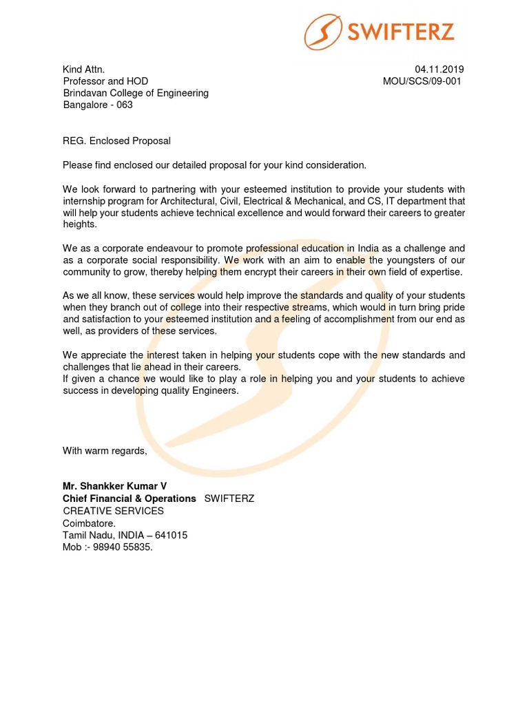 Proposal for an Internship and Training Program Partnership Between ...