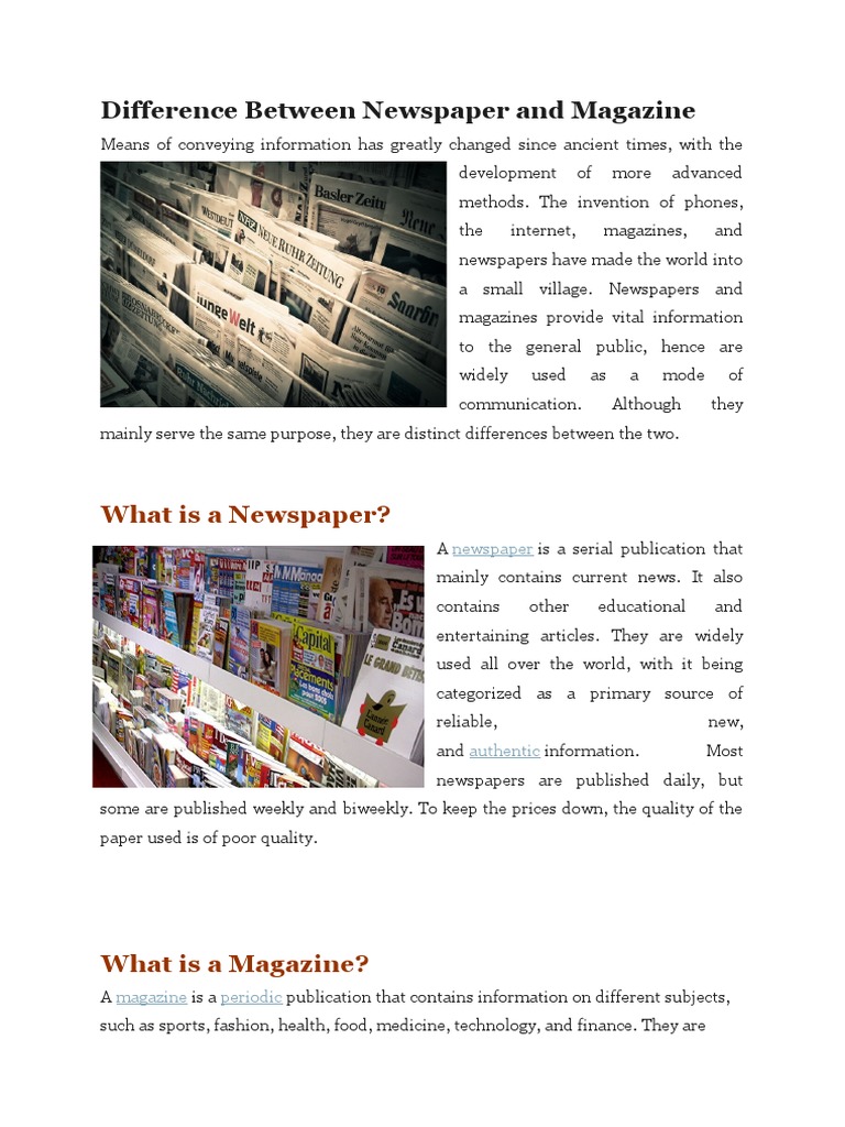 Difference Between Newspaper and Magazine: What Is A Newspaper? | PDF ...