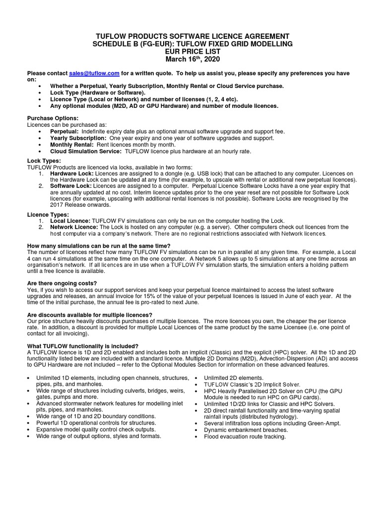 TUFLOW Software Licensing Guide | PDF | License | Cloud Computing