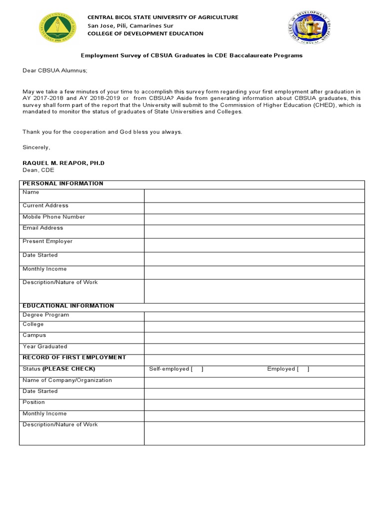 Tracer Study Survey Form | PDF
