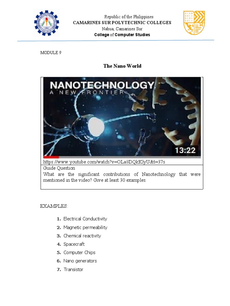 The Nano World: Republic of The Philippines Nabua, Camarines Sur | PDF | Nanotechnology | Materials