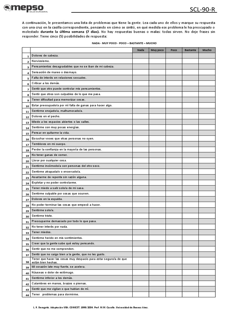 SCL 90 - Protocolo | PDF
