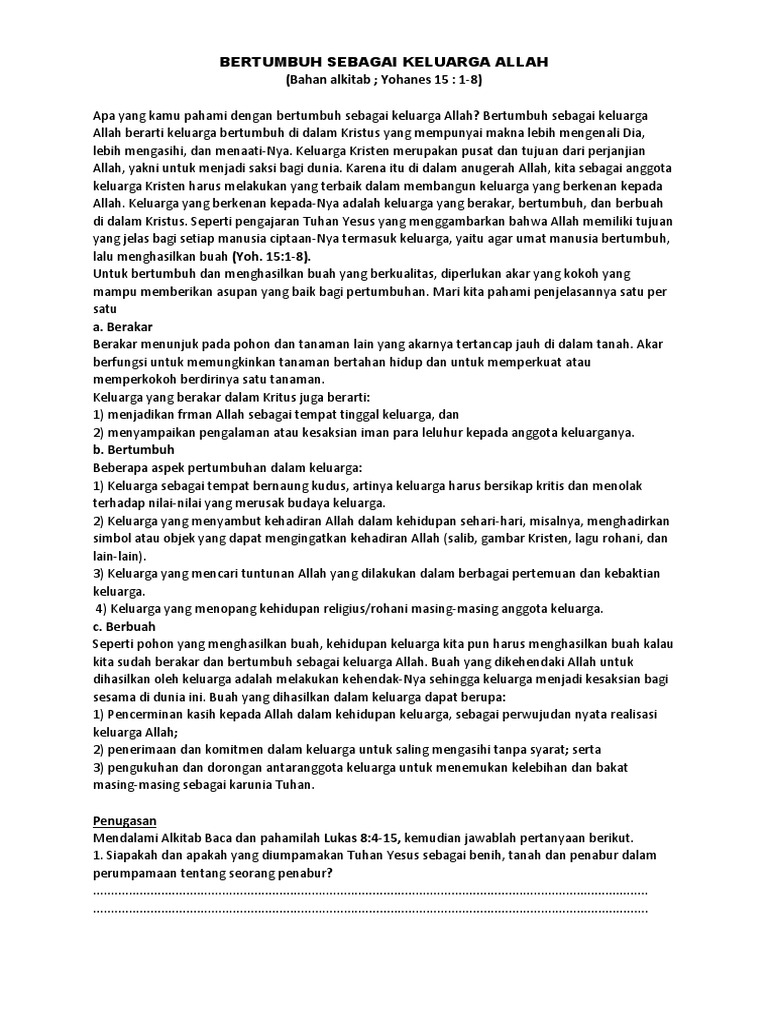 Materi 3 Kelas 11, Bertumbuh Sebagai Keluarga Allah | PDF
