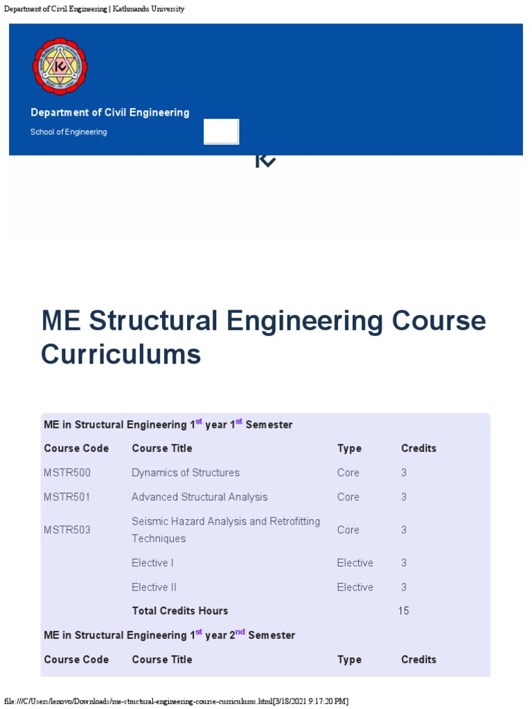 Me Structural Engineering Course Curriculums | PDF | Structural ...