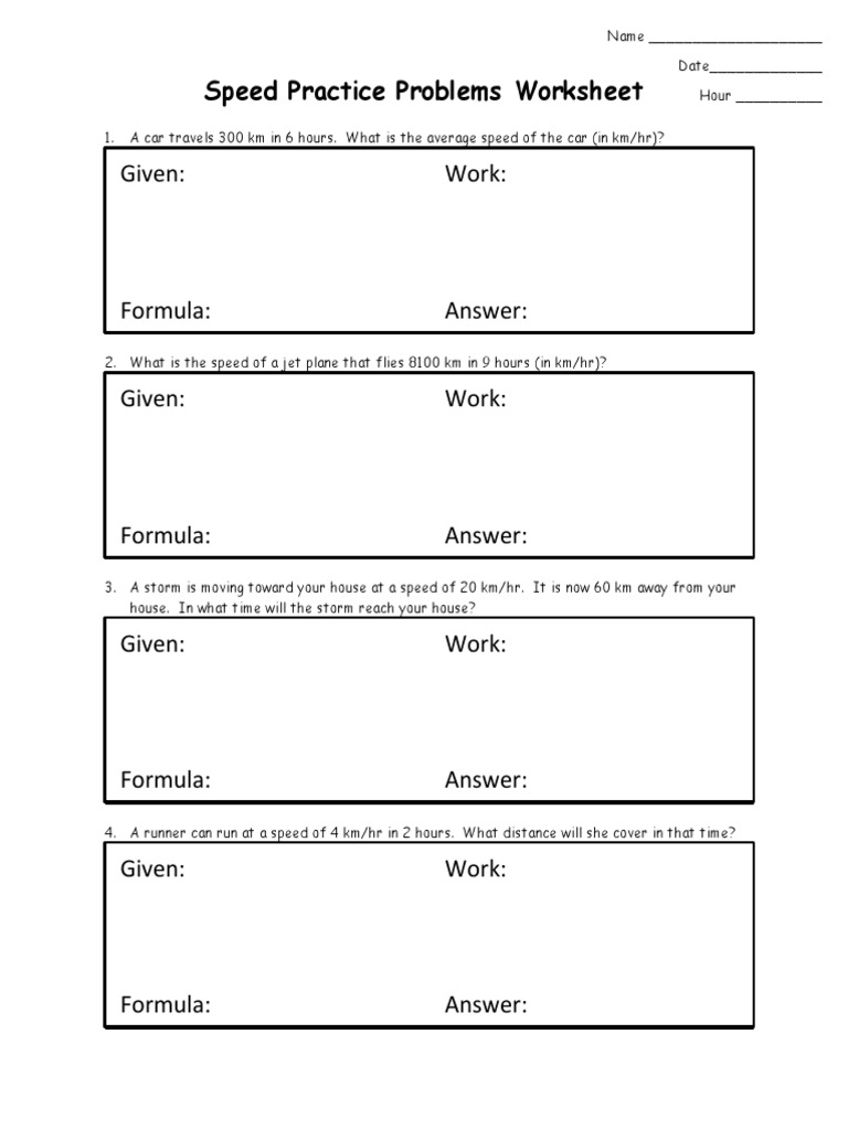 Speed Practice Problems Worksheet | PDF | Speed | Transport