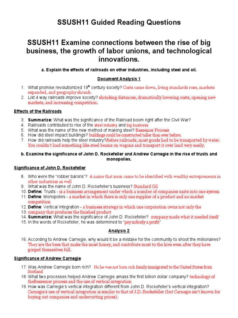 SSUSH11 Guided Reading Questions | PDF | Strike Action | Immigration