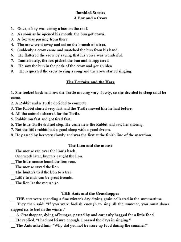 Jumbled Stories for Rearrangement | PDF