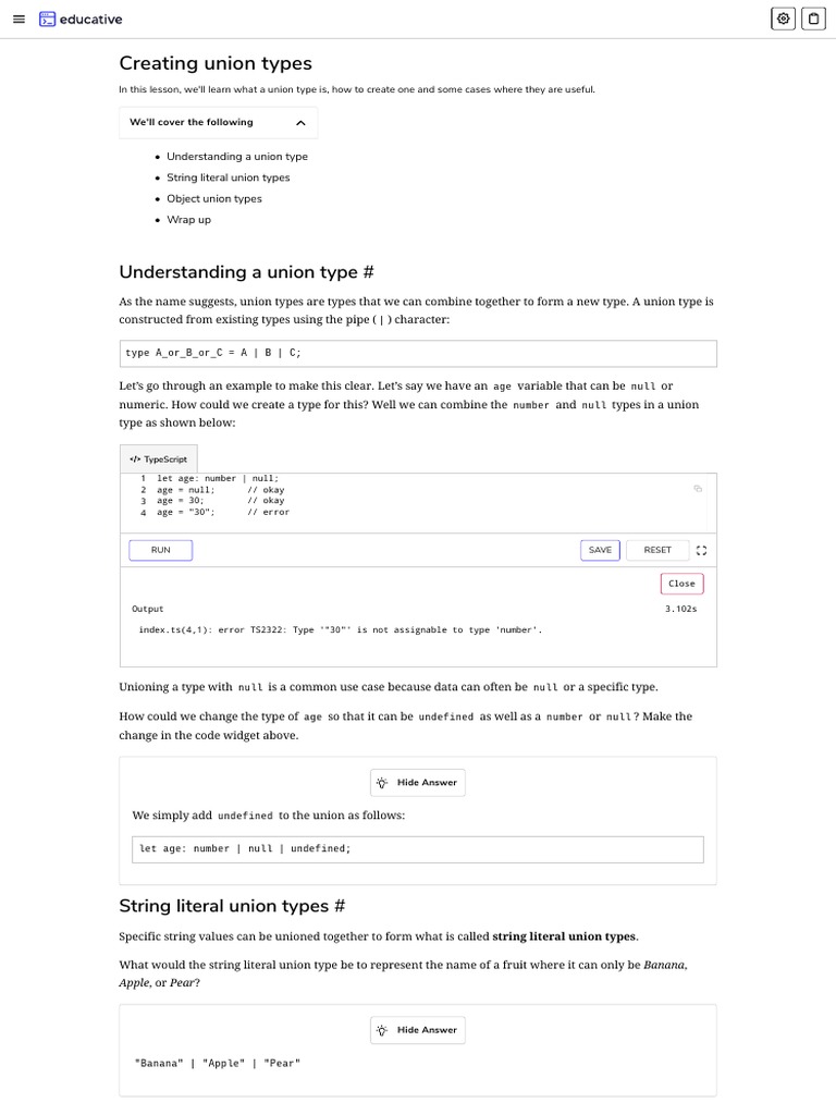 17 - Creating Union Types - Using TypeScript With React | PDF | String ...