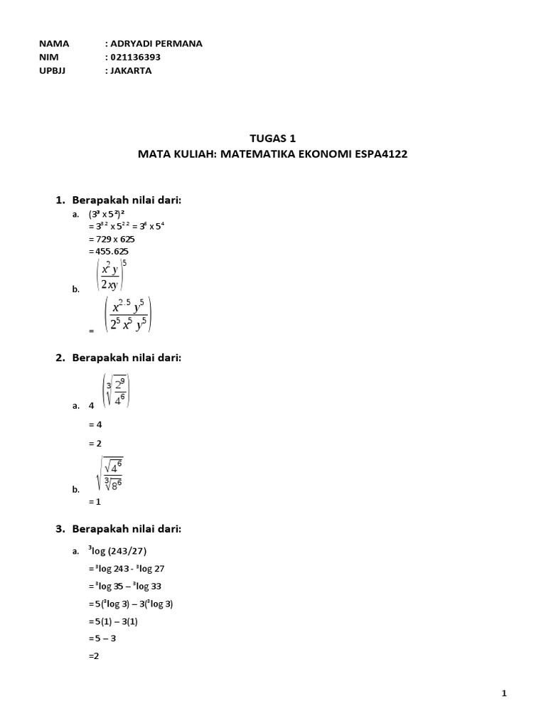 Tugas Matematika Ekonomi | PDF