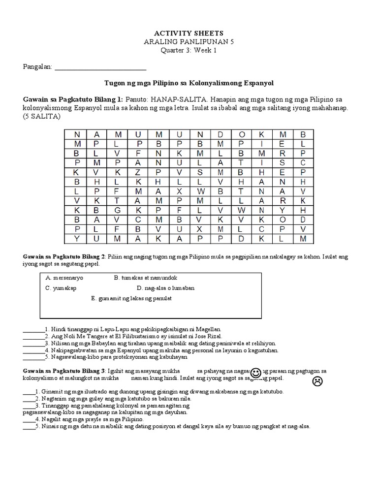AP 5 Activity Sheet Q3 W1 | PDF
