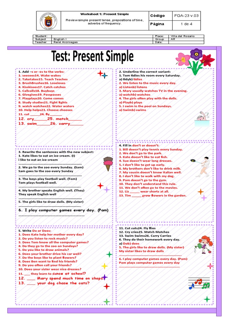 1.worksheet - Present Simple Sebastian | PDF | Verb | Grammar