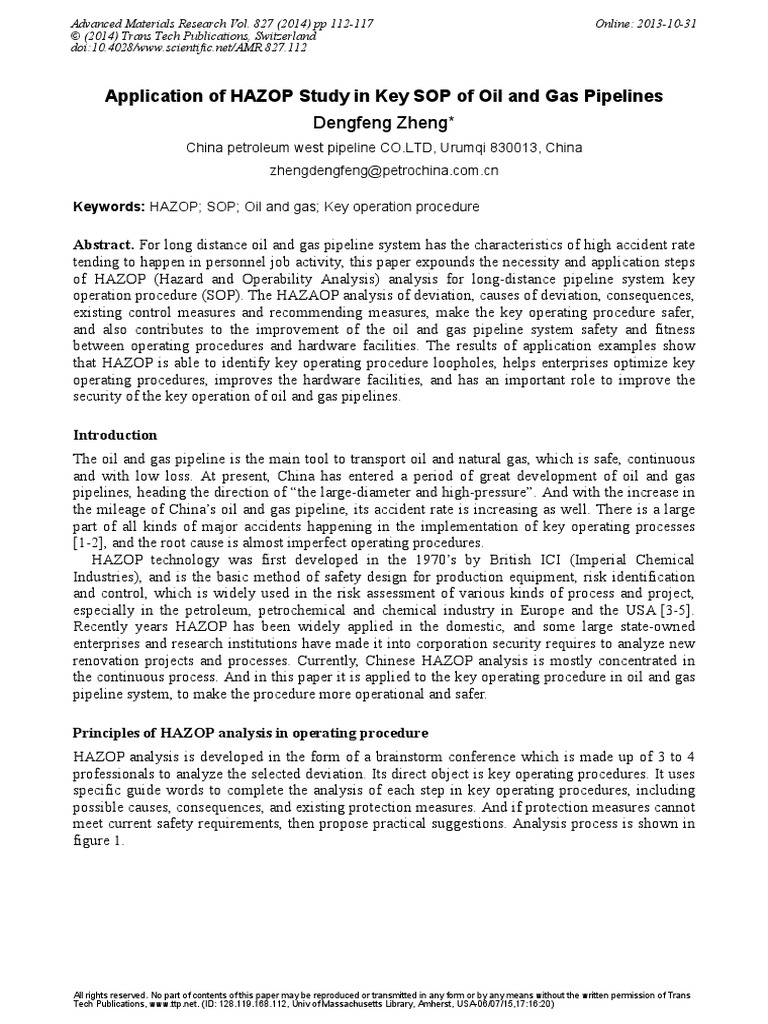 Application of HAZOP Study in Key SOP of Oil and Gas Pipelines | PDF ...