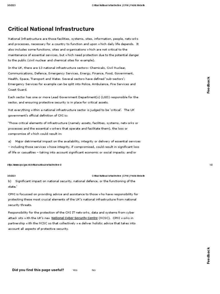 Critical National Infrastructure - CPNI - Public Website | PDF | Centre ...