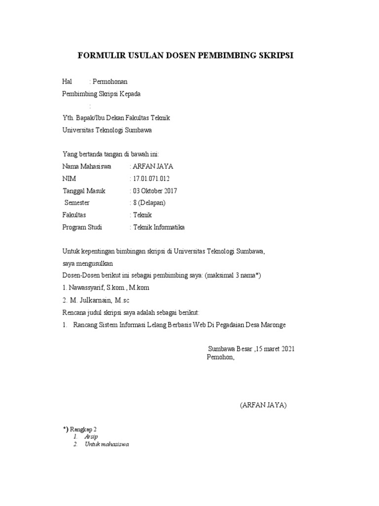 Formulir Usulan Dosen Pembimbing Skripsi | PDF