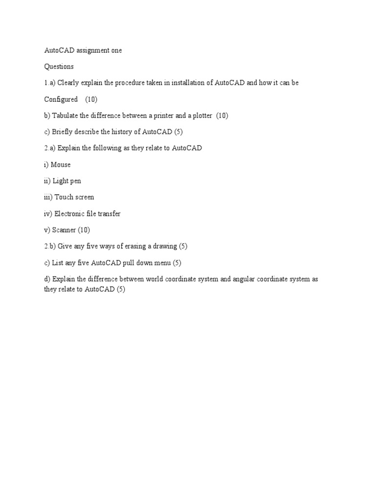 AutoCAD Assignment Overview and Basics | PDF | Auto Cad | Computer ...