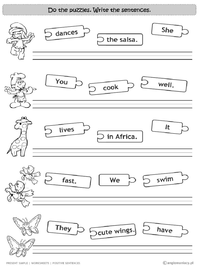 Grammar Worksheets Present Simple Positive Sentences | PDF