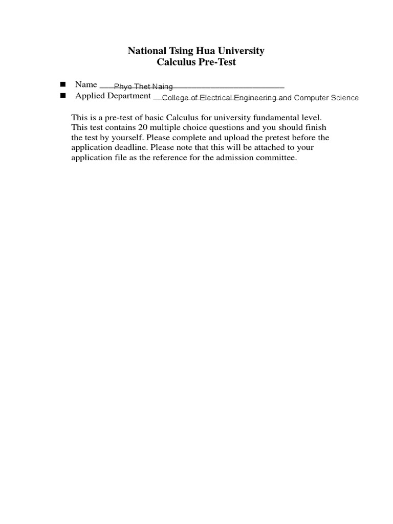 Calculus Pre-Test Results Provide Insight into Applicant's Readiness ...