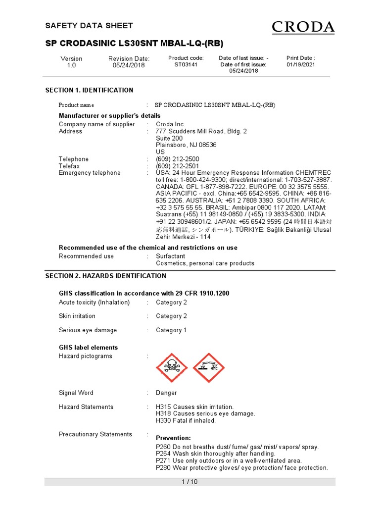 ST03141 - SP Crodasinic LS30SNT Mbal-Lq - (RB) - Usensds | PDF ...