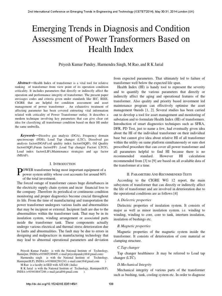 Emerging Trends in Diagnosis and Condition Assessment of Power ...