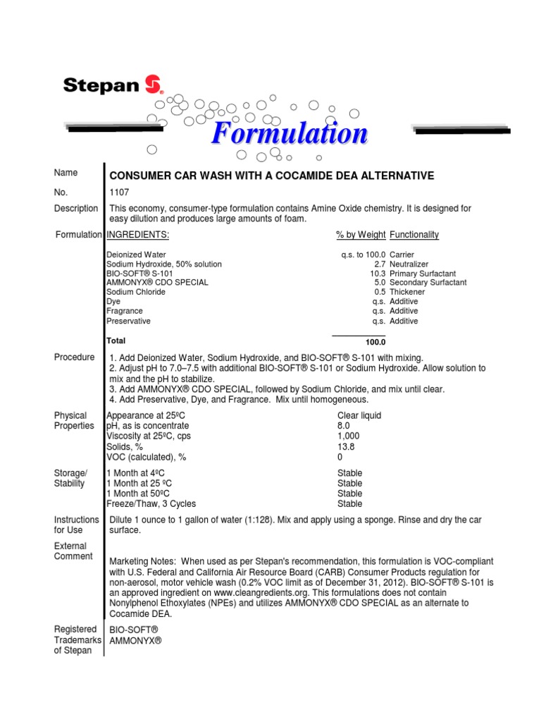 Stepan Formulation 1107 | PDF | Sodium Hydroxide | Surfactant