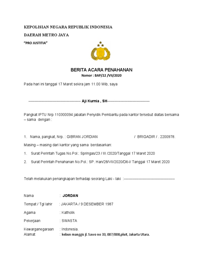 Contoh Berita Acara Penangkapan | PDF