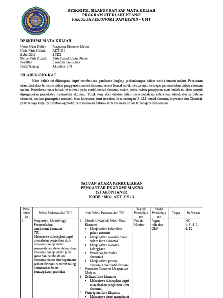 Silabus Ekonomi Makro | PDF