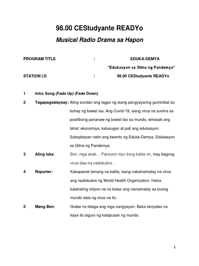 Musical Radio Drama Script | PDF