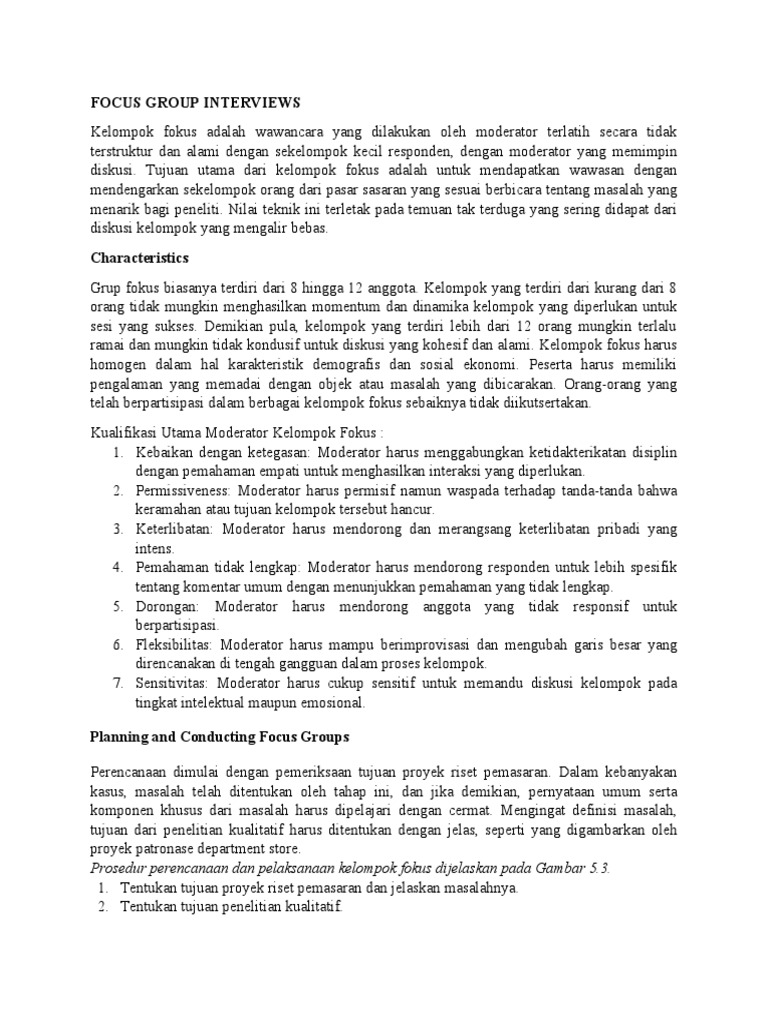 Chapter 5 Sub Bab 4-5 (Focus Group Dan Depth Group Interviews) | PDF