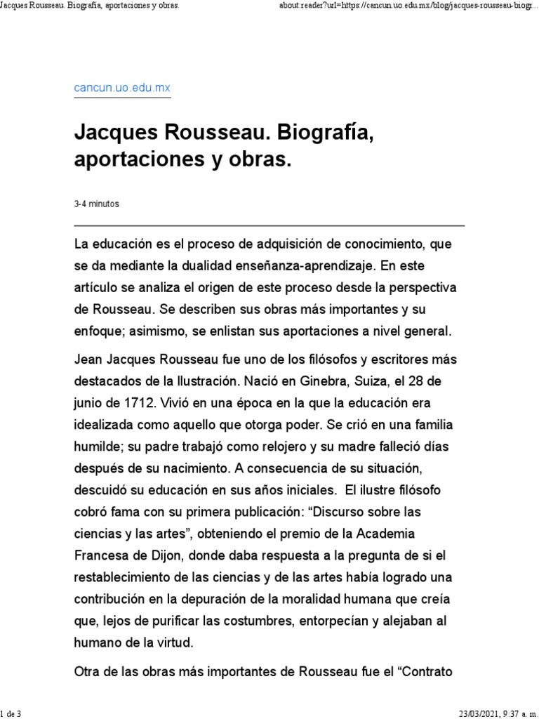 Jacques Rousseau. Biografía, Aportaciones y Obras. | PDF | Jean-Jacques ...