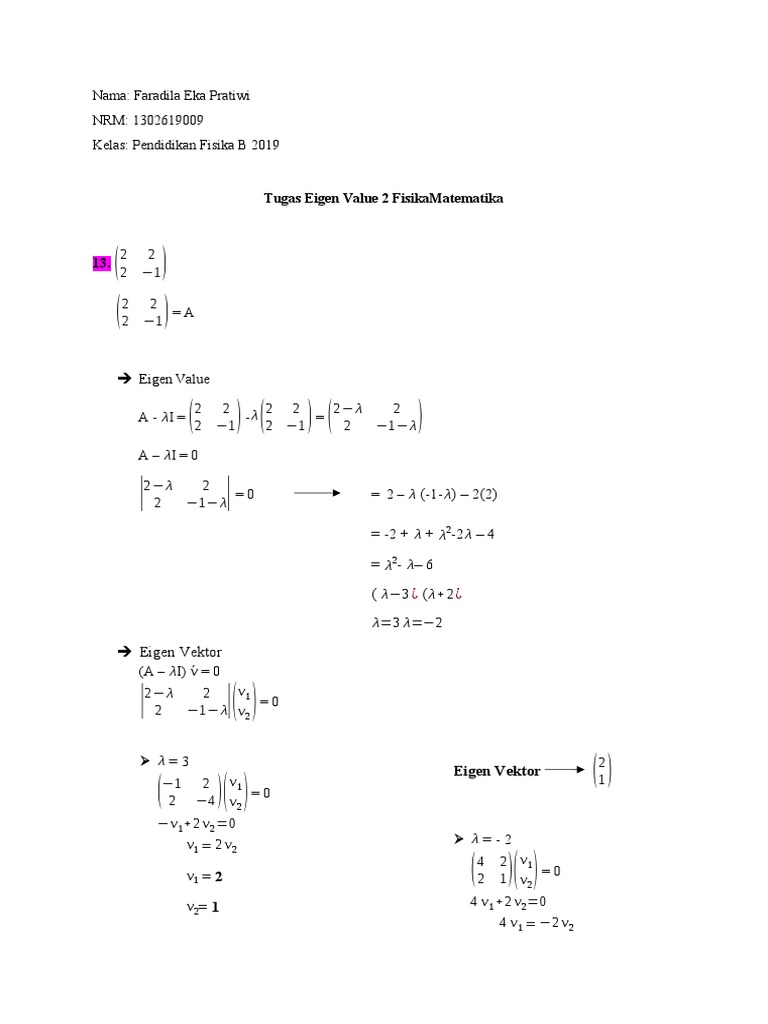Eigenvalue And Eigenvector Analysis Of Three Matrices Pdf Eigenvalues And Eigenvectors